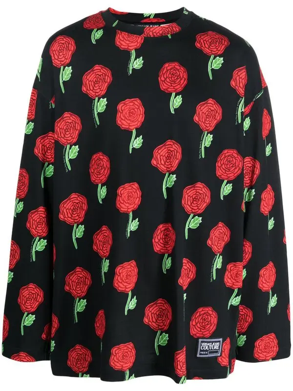 Versace Interlock Rose-print Oversized T-shirt
