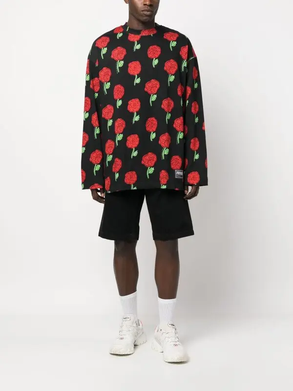 Versace Interlock Rose-print Oversized T-shirt