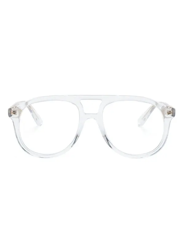 Gucci Logo-plaque Pilot-frame Glasses - Neutrals