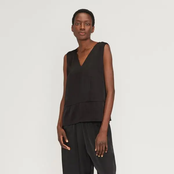 Everlane Satin V-neck Peplum Top - Black
