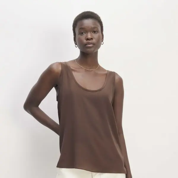 Everlane Washable Silk Scoop Tank - Brown