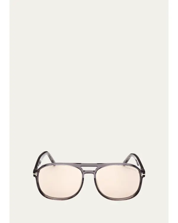 TOM FORD Grey Transparent Acetate Aviator Sunglasses - Brown