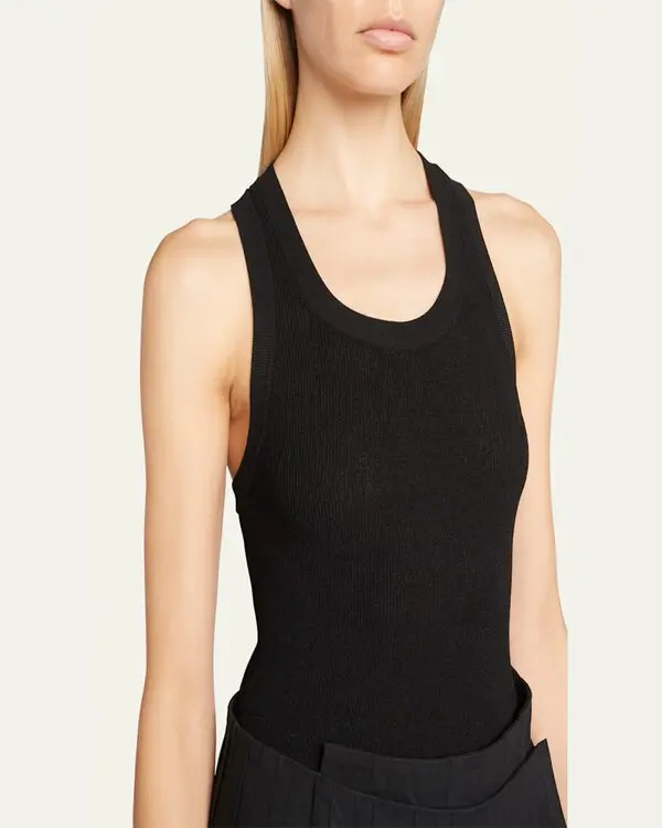 Proenza Schouler Matte Viscose Ribbed Knit Tank Top - Black