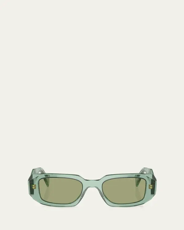 Prada Mirrored Rectangle Acetate Logo Sunglasses - Green