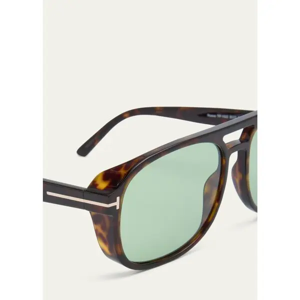 TOM FORD Havana Logo Acetate Aviator Sunglasses