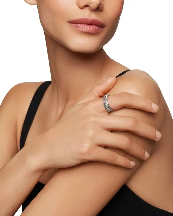 David Yurman Crossover Ring With Diamonds - Silver