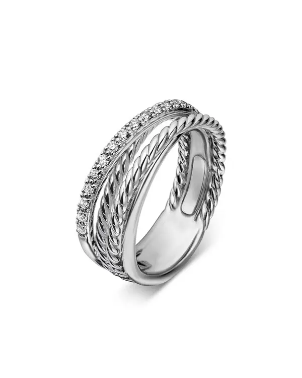 David Yurman Crossover Ring With Diamonds - Silver