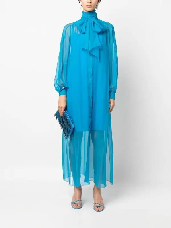 Alberta Ferretti Semi-sheer Poet-sleeve Dress