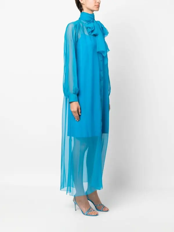 Alberta Ferretti Semi-sheer Poet-sleeve Dress