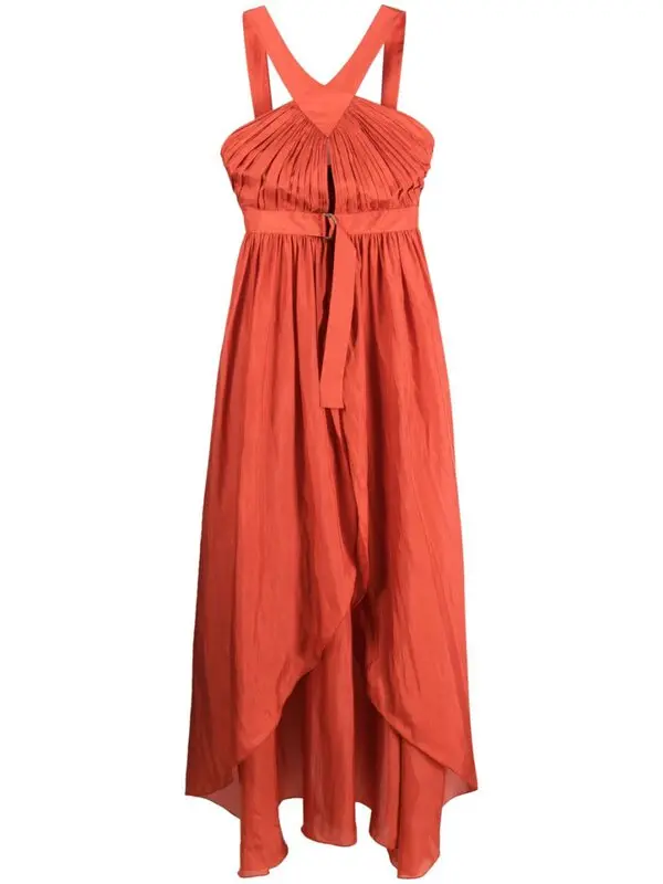 Alberta Ferretti Pleated Sleeveless Maxi Dress - Orange