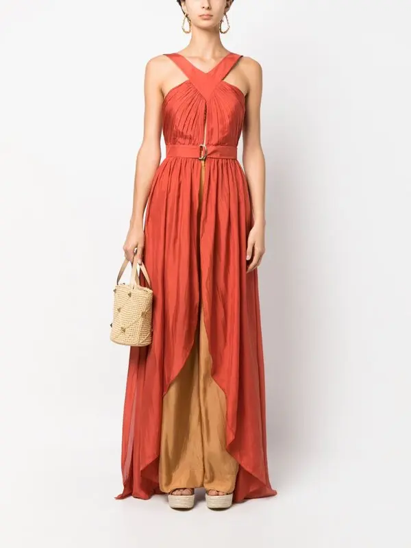 Alberta Ferretti Pleated Sleeveless Maxi Dress