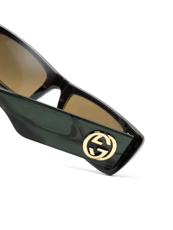 Gucci Logo-plaque Rectangular Sunglasses - Green