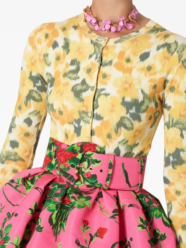 Carolina Herrera Floral-print Fine-knit Cardigan