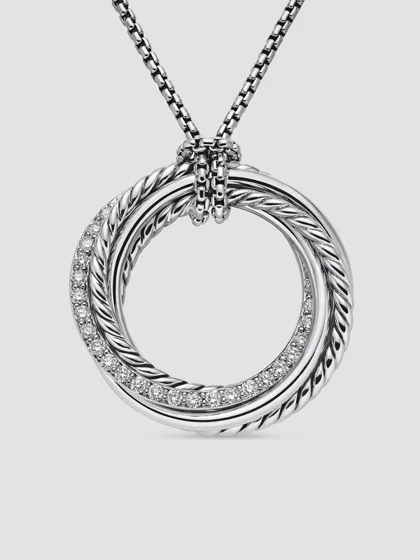 David Yurman Crossover Pendant Necklace In Sterling With Diamonds, 26mm