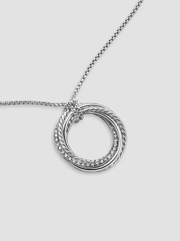 David Yurman Crossover Pendant Necklace In Sterling With Diamonds, 26mm