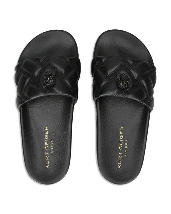 Kurt Geiger Meena Eagle Drench Quilted Slide Sandals - Black