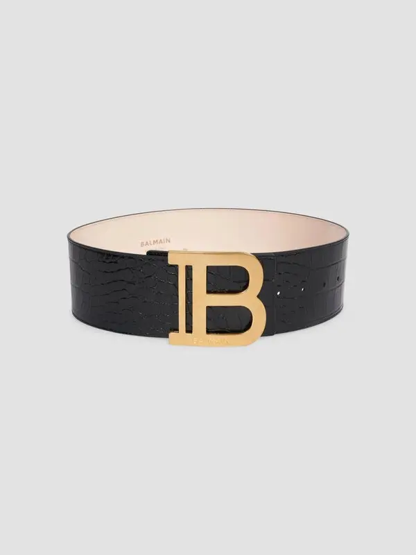 Balmain Crocodile-embossed Leather B Belt - Noir
