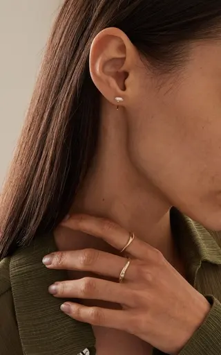 WHITE/SPACE Lagniappe 14k Yellow Gold Pearl Huggie Earrings