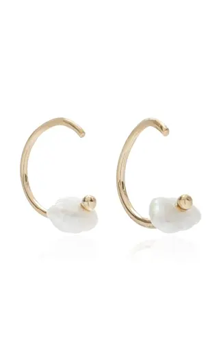 WHITE/SPACE Lagniappe 14k Yellow Gold Pearl Huggie Earrings