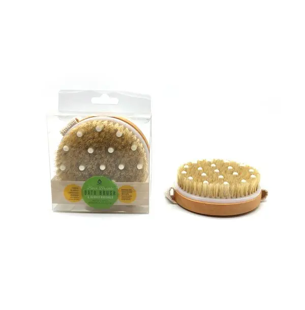 PURSONIC Bath Brush And Rubber Massager With Lotus Wooden Handle - Natural