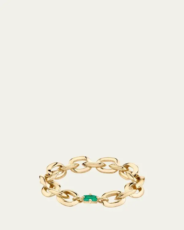 Lizzie Mandler 18k Knife Edge Oval Link Ring With Emerald - Gold