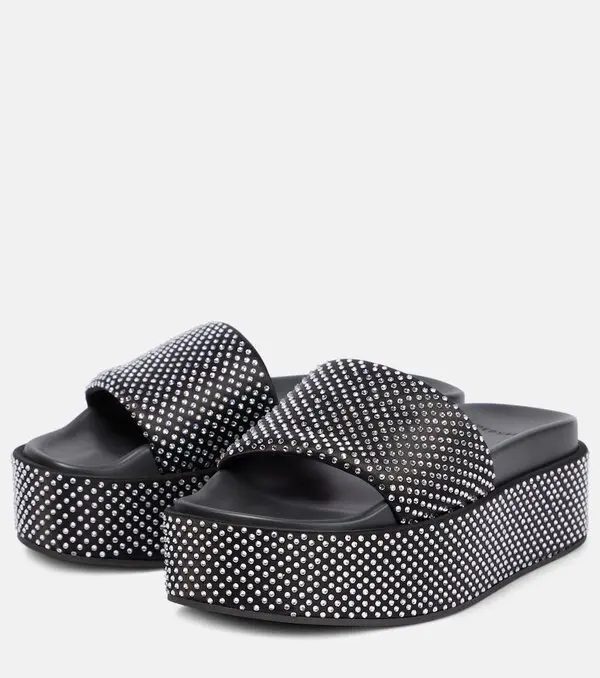 Versace Embellished Satin Platform Slides