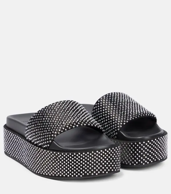 Versace Embellished Satin Platform Slides - Multicoloured