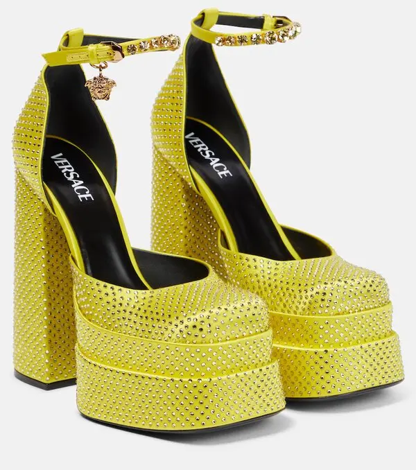 Versace Medusa Aevitas Embellished Platform Pumps - Yellow
