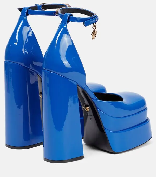Versace Medusa Aevitas Patent Leather Platform Pumps - Blue