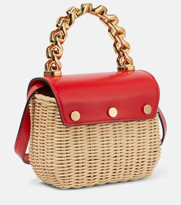 Versace La Medusa Mini Raffia Tote Bag In Red 60% Off Editorialist