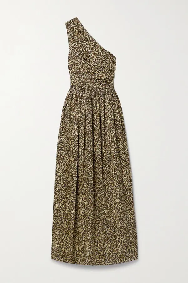 Matteau Net Sustain One-shoulder Floral-print Organic Cotton-poplin Maxi Dress