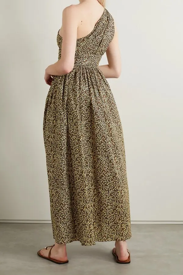 Matteau Net Sustain One-shoulder Floral-print Organic Cotton-poplin Maxi Dress