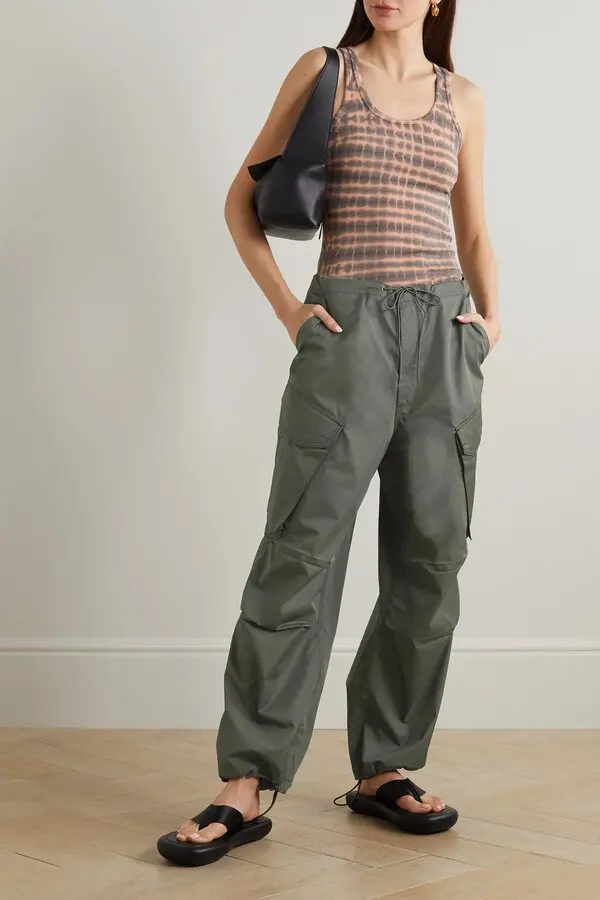 Agolde Ginerva Cotton-Poplin Wide-Leg Cargo Pants In Green - 50