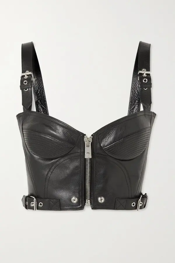 Versace Buckled Textured-leather Bralette - Black