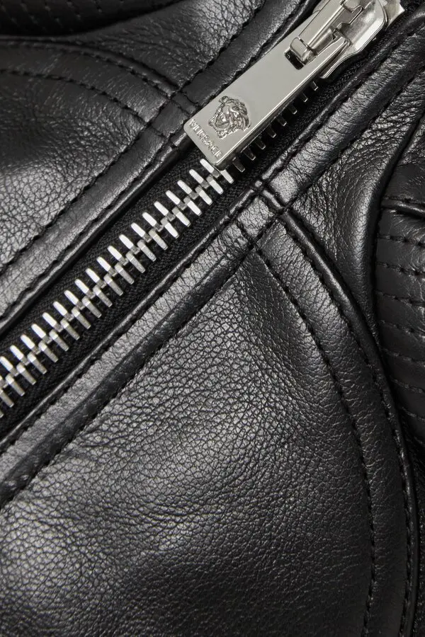Versace Buckled Textured-leather Bralette