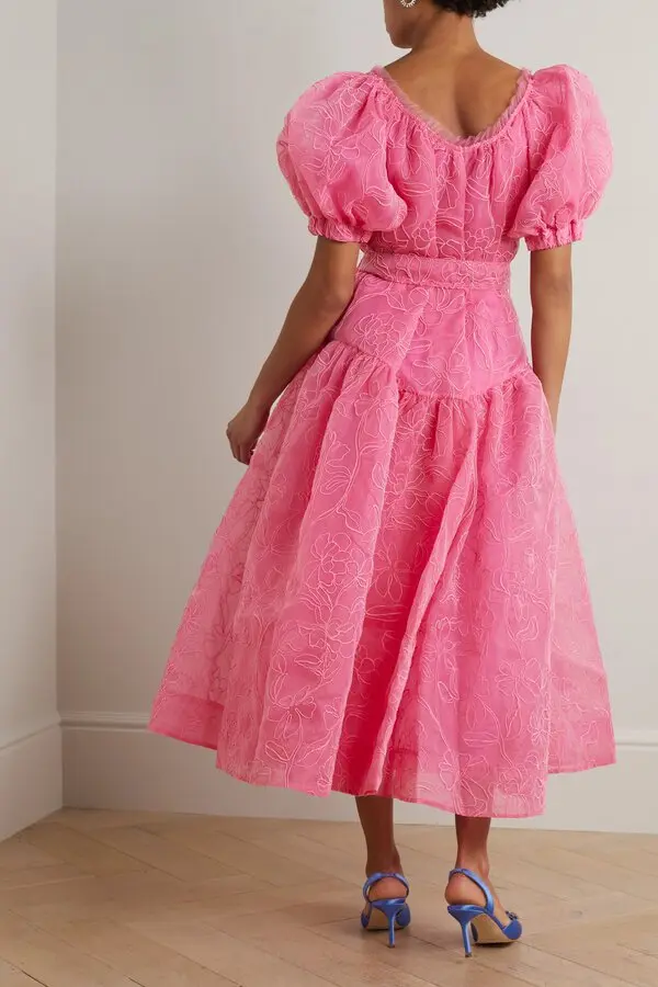 Aje Evangeline Cornelli Belted Tiered Embroidered Organza Midi Dress In  Pink - 40% Off | Editorialist