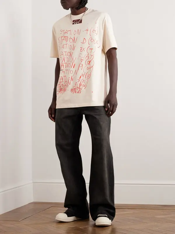 Raf Simons Philippe Vandenberg Station Printed Cotton-Jersey T