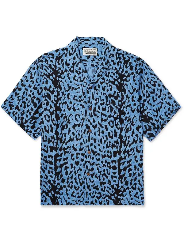 WACKO MARIA Camp-collar Leopard-print Satin Shirt