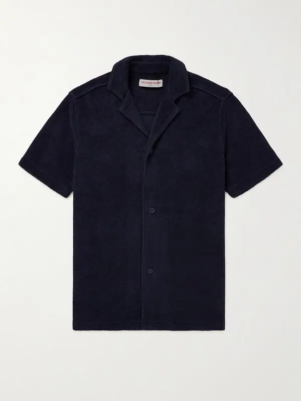 Orlebar Brown Howell Camp-collar Cotton-terry Shirt - Blue
