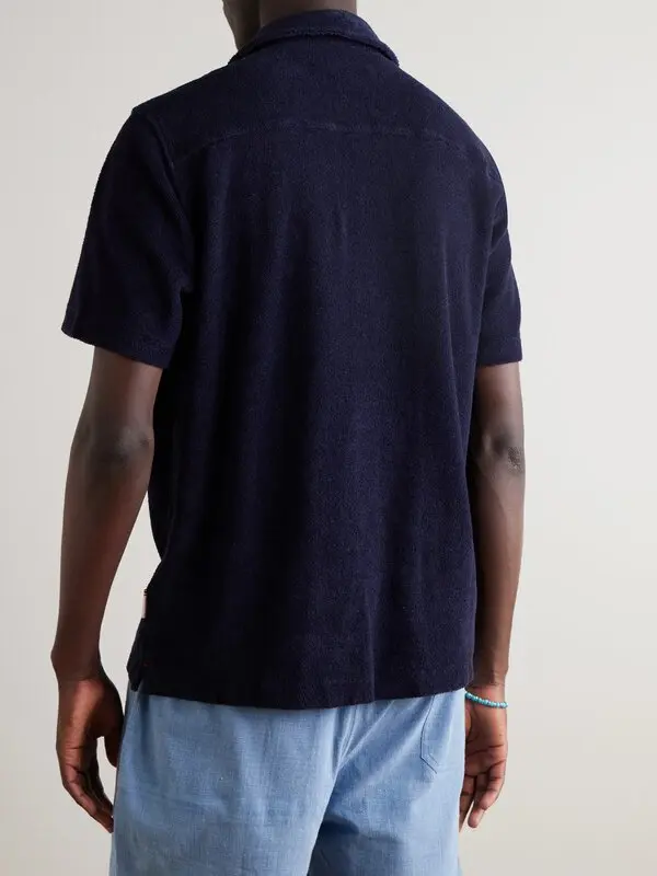Orlebar Brown Howell Camp-collar Cotton-terry Shirt - Blue