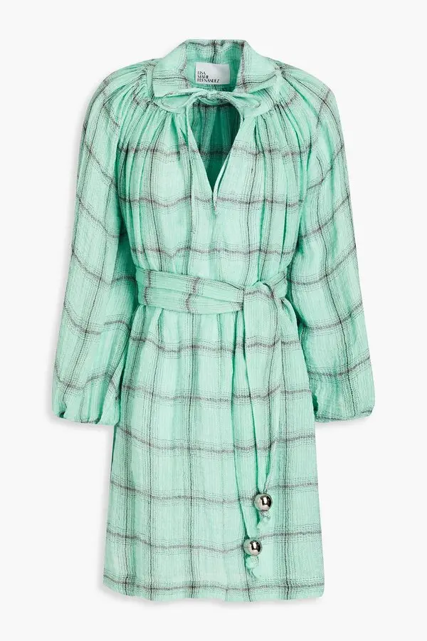 Lisa Marie Fernandez Checked Linen-Blend Gauze Mini Dress In Mint - 80% Off  | Editorialist