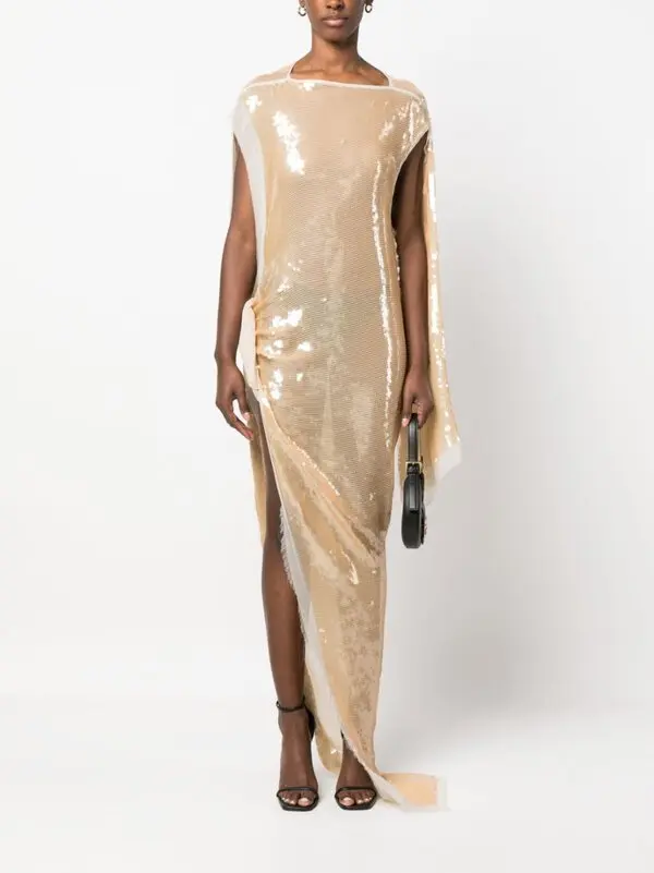 Rick Owens Asymmetric Sequinned Maxi Dress - Neutrals