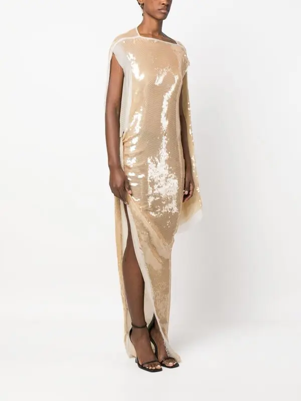 Rick Owens Asymmetric Sequinned Maxi Dress - Neutrals