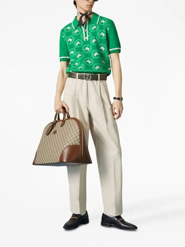 Gucci Horse-Pattern Wool Polo-Shirt - Green | Editorialist