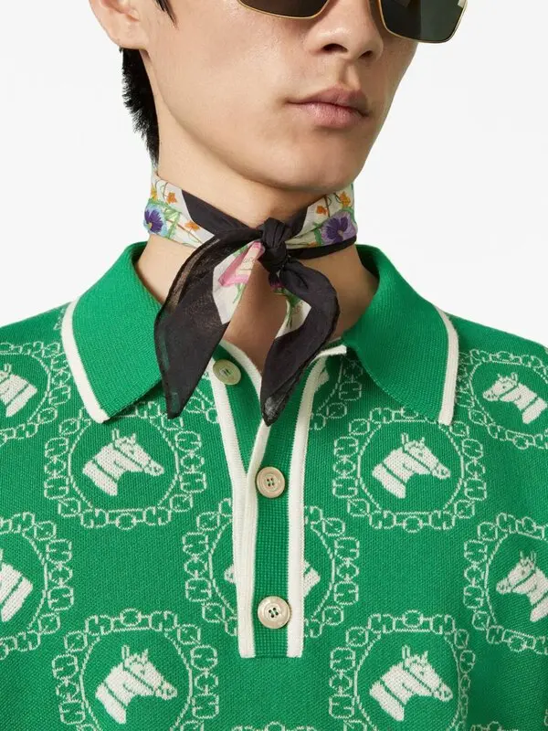 Gucci Horse-Pattern Wool Polo-Shirt - Green | Editorialist