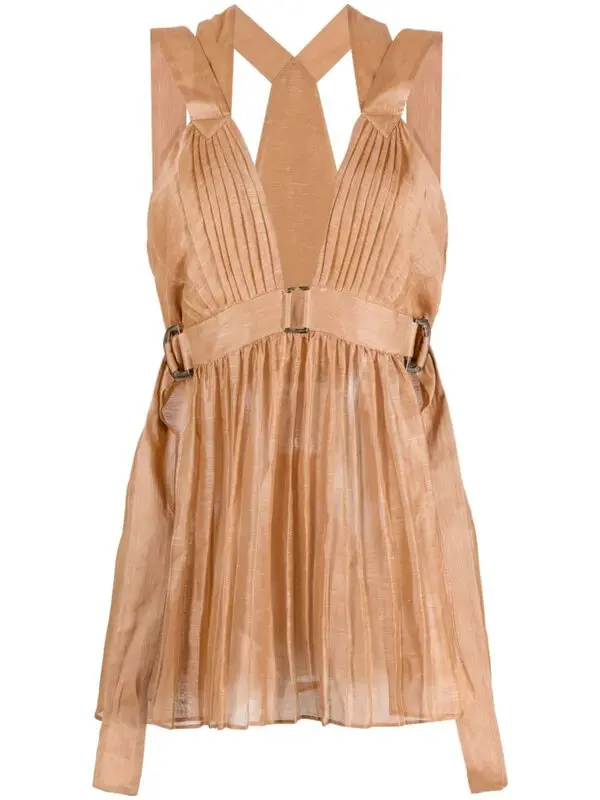 Alberta Ferretti Pleated V-neck Sleeveless Blouse