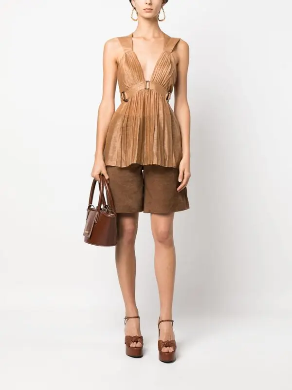 Alberta Ferretti Pleated V-neck Sleeveless Blouse