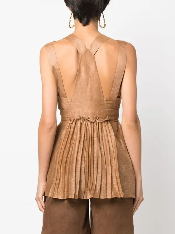 Alberta Ferretti Pleated V-neck Sleeveless Blouse