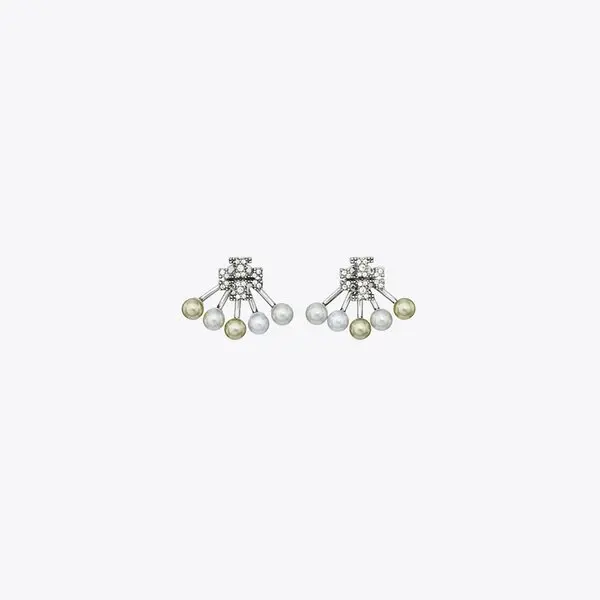 Tory Burch Moondance Pearl Front-back Earrings - Tory Silver/light Sapphire/pearl