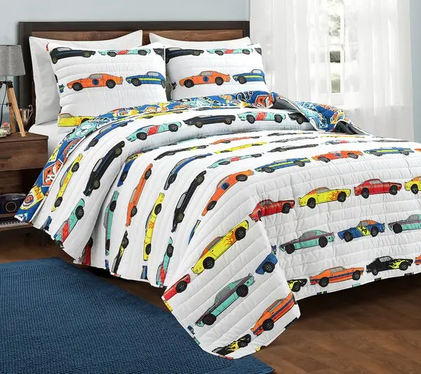 LUSH DECOR Race Cars Twin 2-piece Reversible Qu Ilt Set - One-color